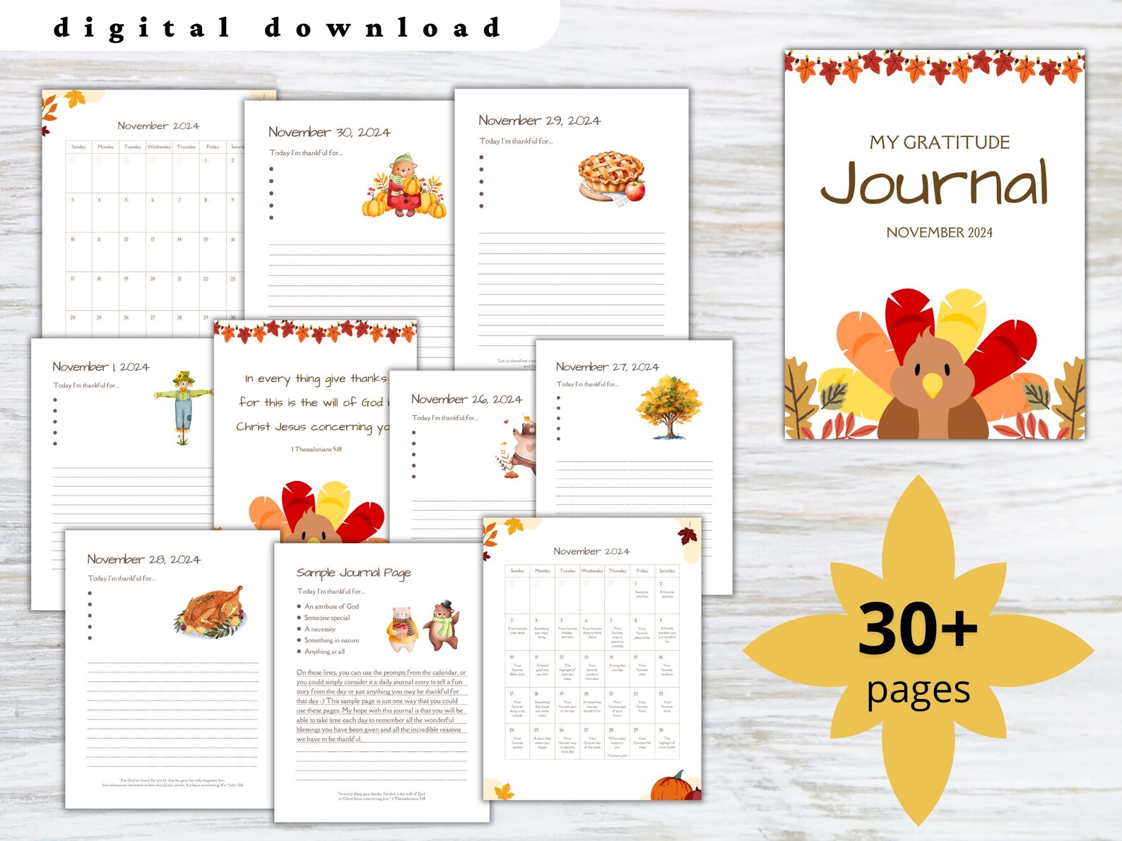 Gratitude Journal Printable for Kids, Thankfulness Journal, 30 Day ...