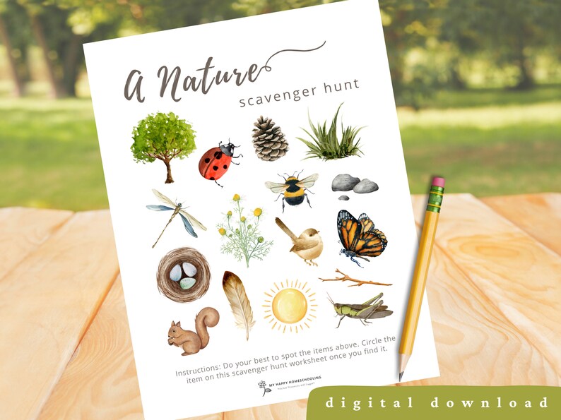 Printable Nature Scavenger Hunt for Kids, Watercolor Full Color for ...