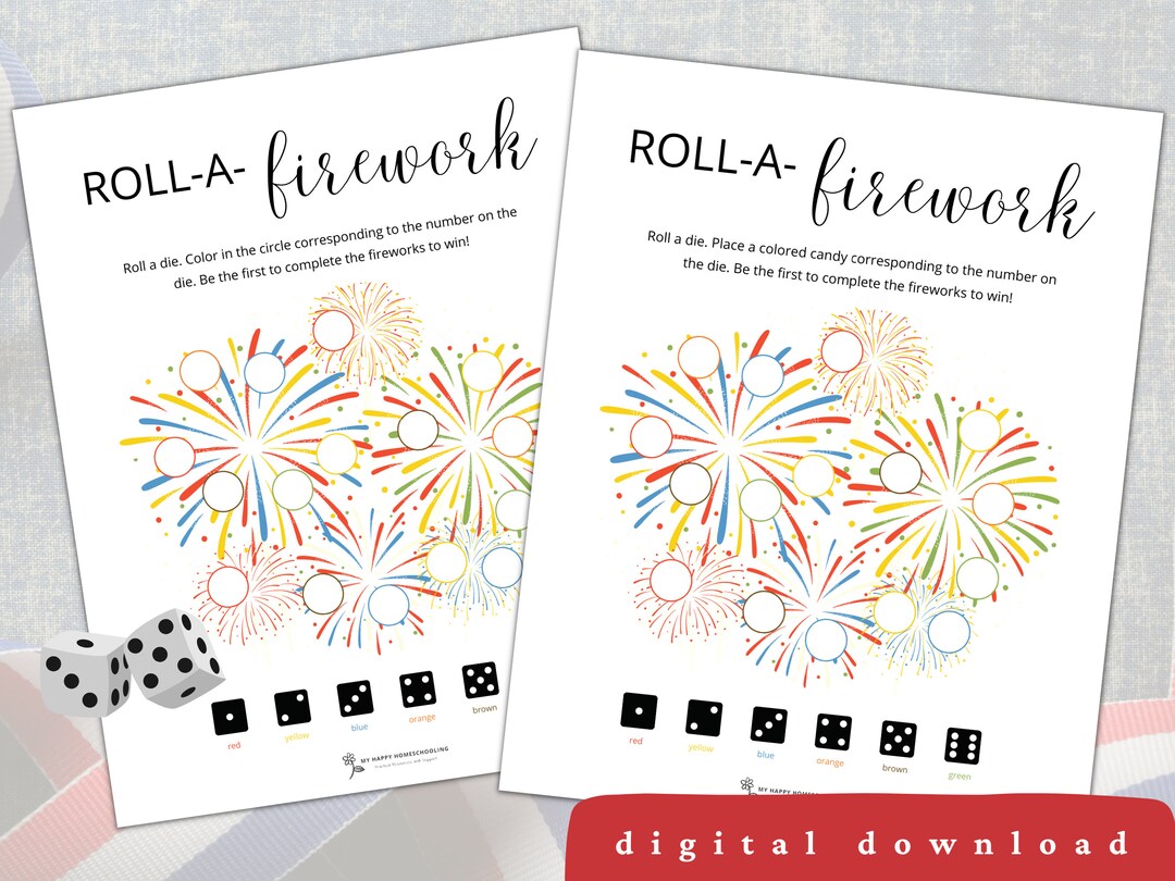 Roll A Firework 4th of July Game, Printable July 4th Games, Roll A ...