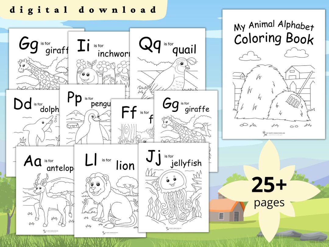 Animal Alphabet Coloring Book Pages, Alphabet Coloring Sheets, Animal ...