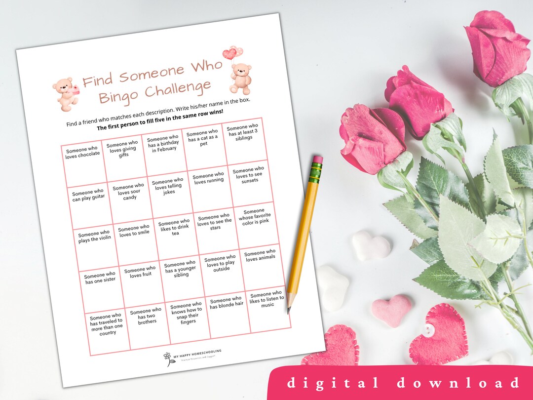 Valentine's Day Bingo "find Someone Who" Printable Activity Page for ...