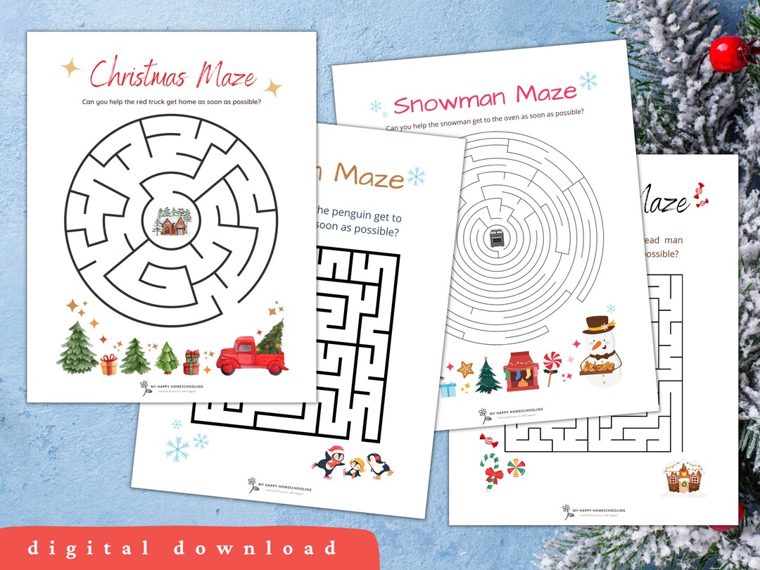 Christmas Maze Activity Collection, Christmas Maze Printable, Christmas ...