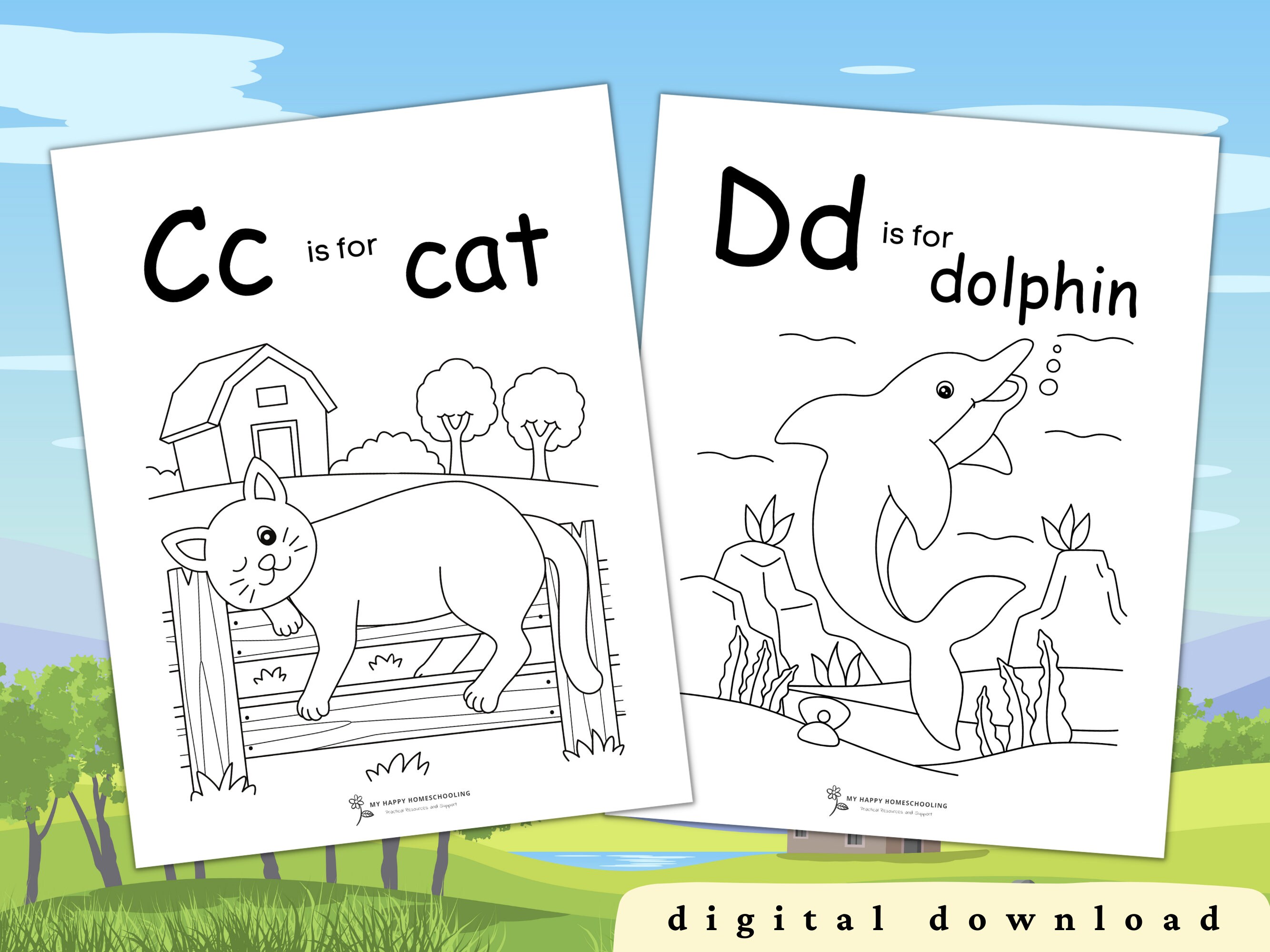 Animal Alphabet Coloring Book Pages, Alphabet Coloring Sheets, Animal ...