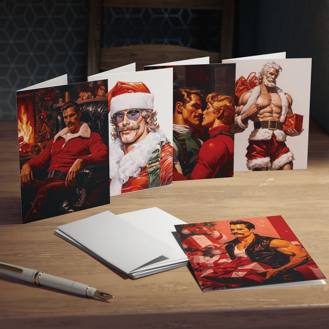 Sexy Santa Claus Gay Holiday Cards set of 5 LGBTQ Christmas Tom of ...