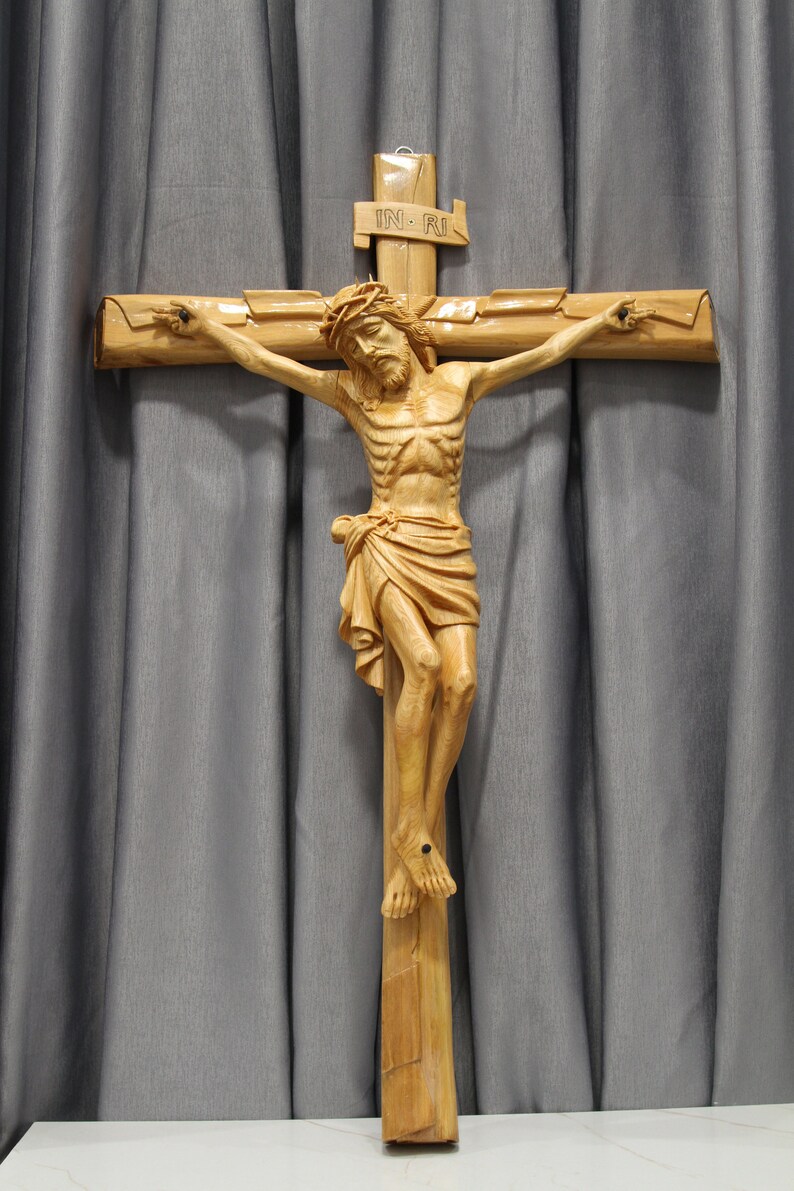 Hand-carved Crucifix Large Sizes With INRI Inscription, Catholic Wall ...