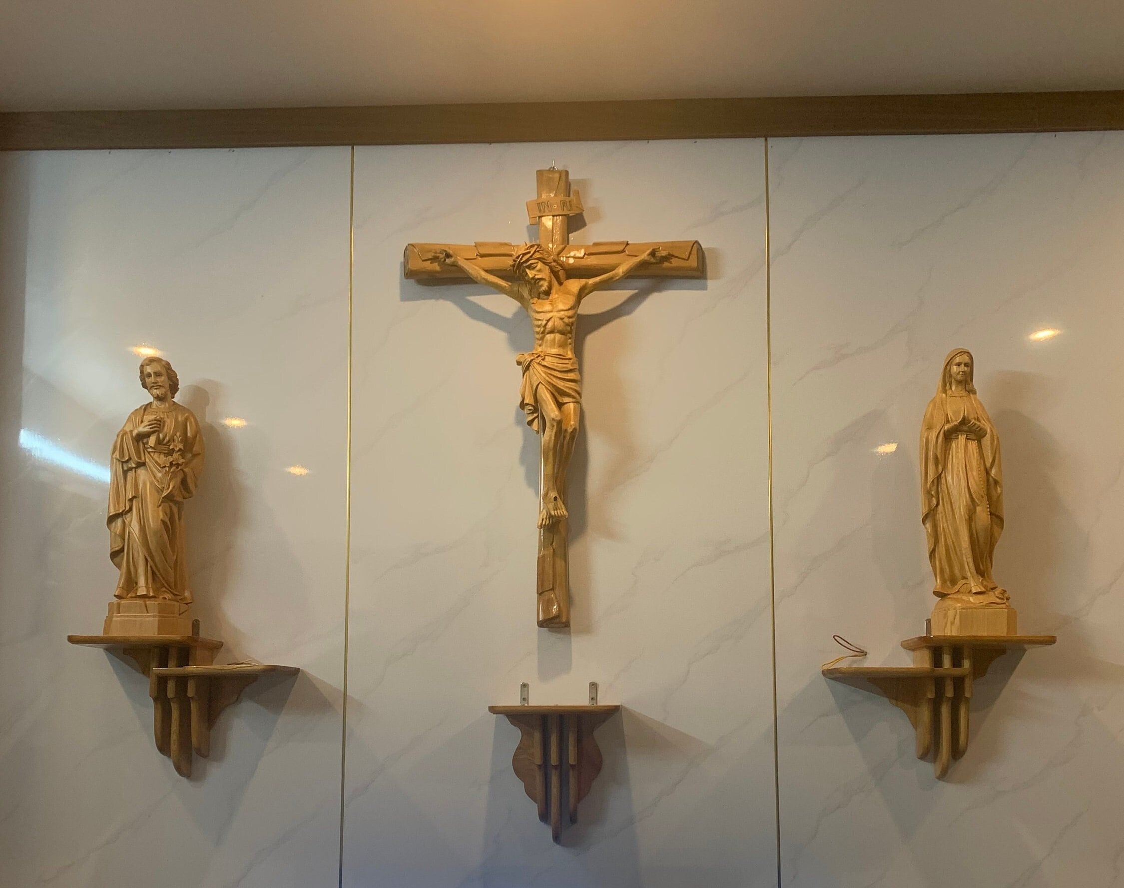 Large Wooden Catholic Altar Set: Jesus Crucifix, Virgin Mary & St ...