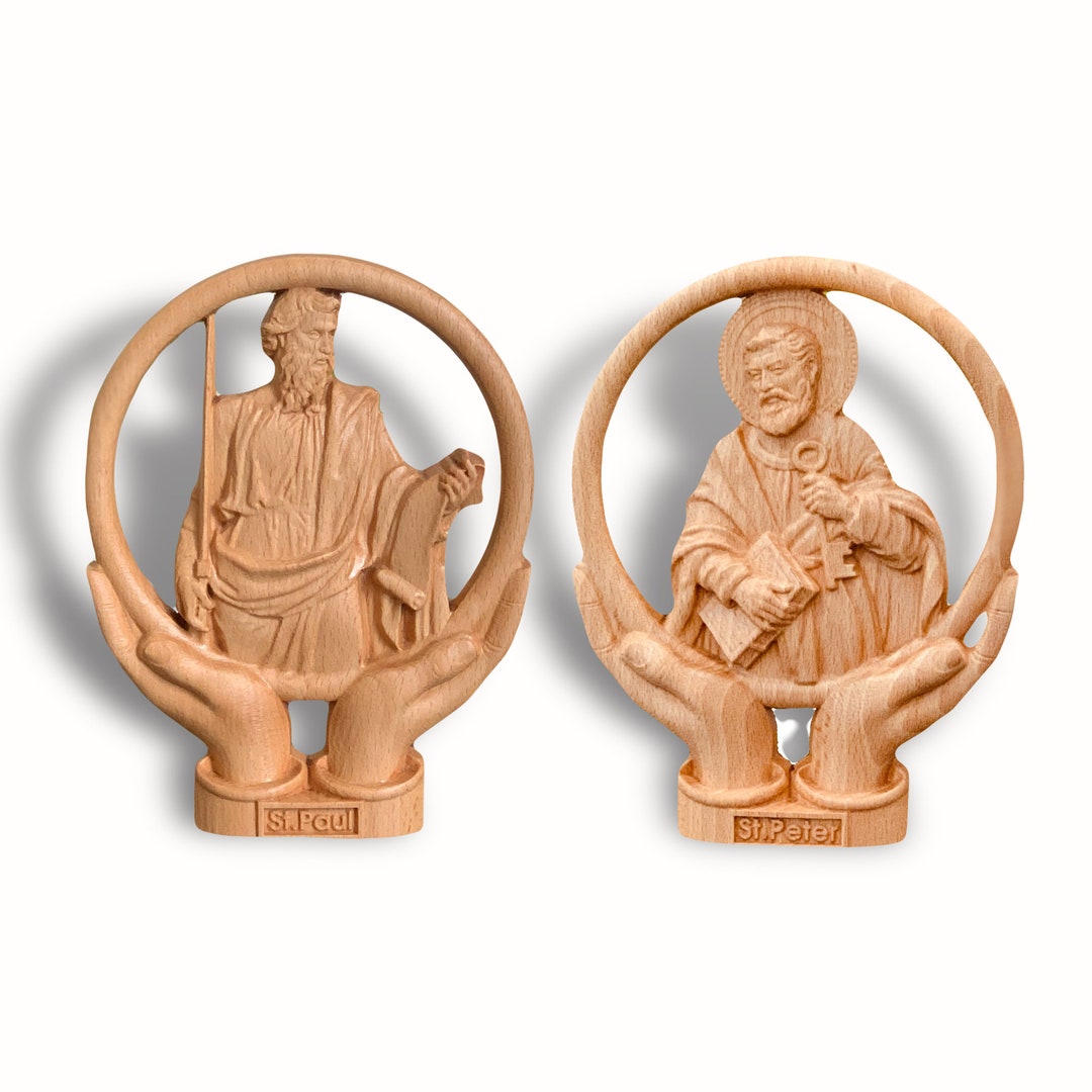 Saint Peter and Saint Paul Figurine Set for Desks, Desktop Beech Wood ...