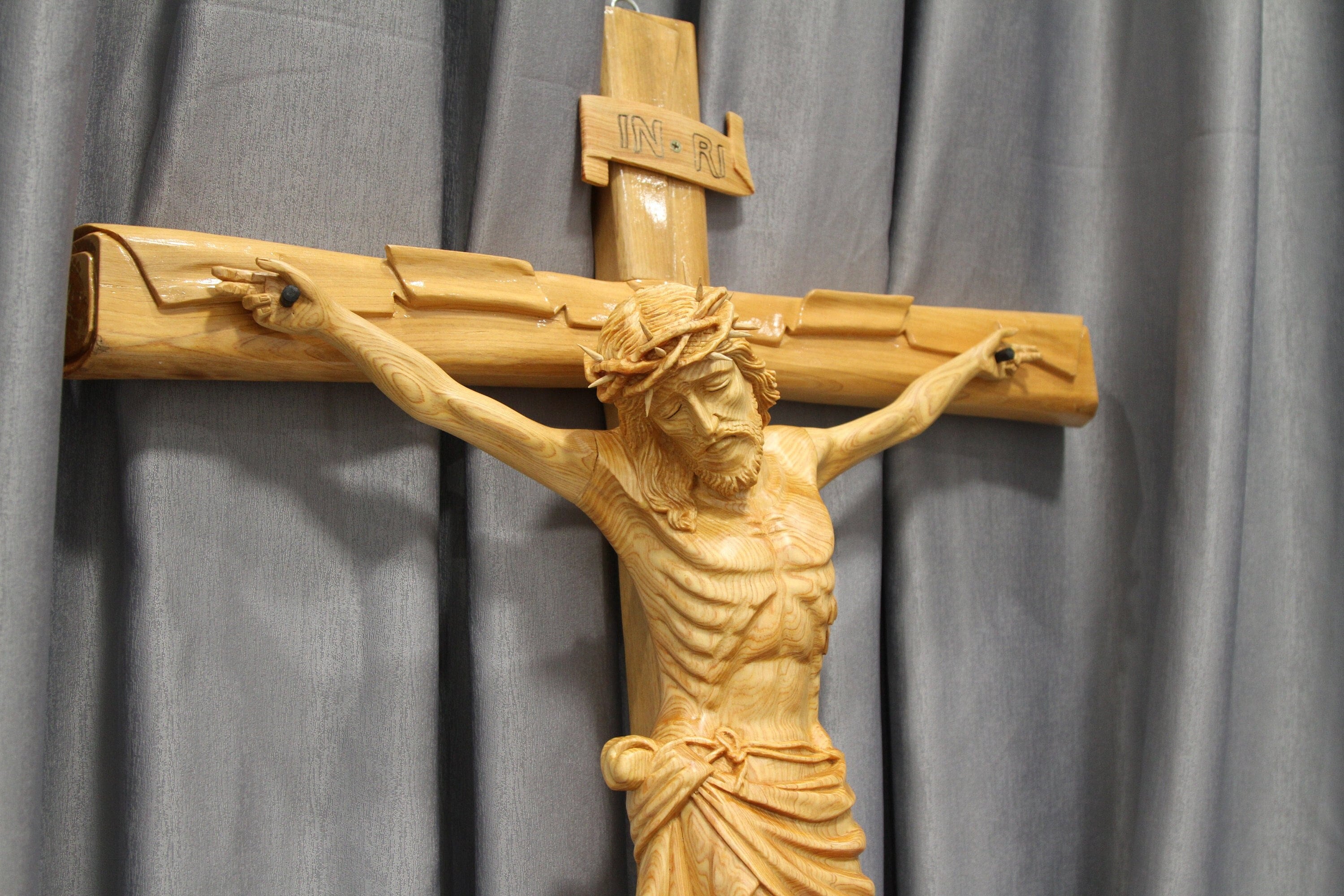 Hand-carved Crucifix Large Sizes With INRI Inscription, Catholic Wall ...