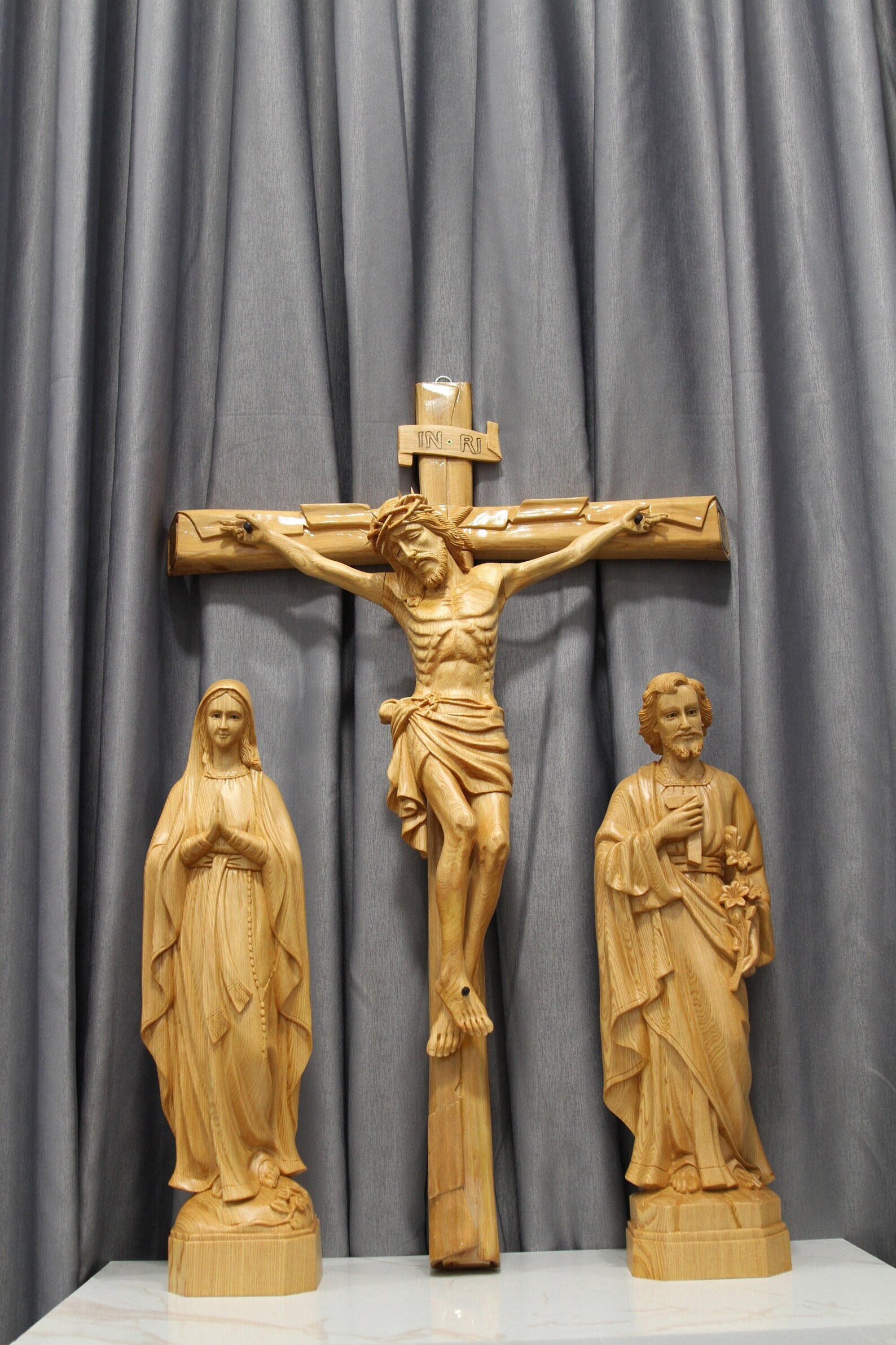 Large Wooden Catholic Altar Set: Jesus Crucifix, Virgin Mary & St ...