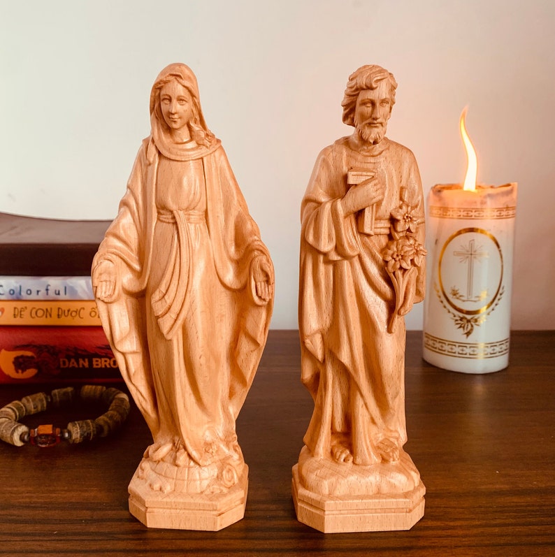 Saint Joseph and Blessed Holy Mother Mary Set Figurine for Desks ...