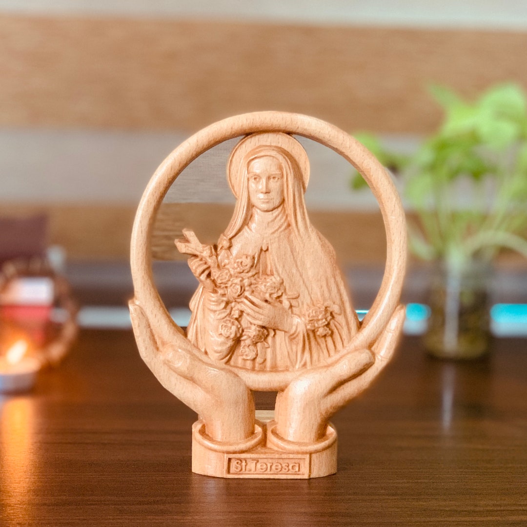 St Teresa Patron Wooden Carved Picture, Carved Beech Wood Religious ...