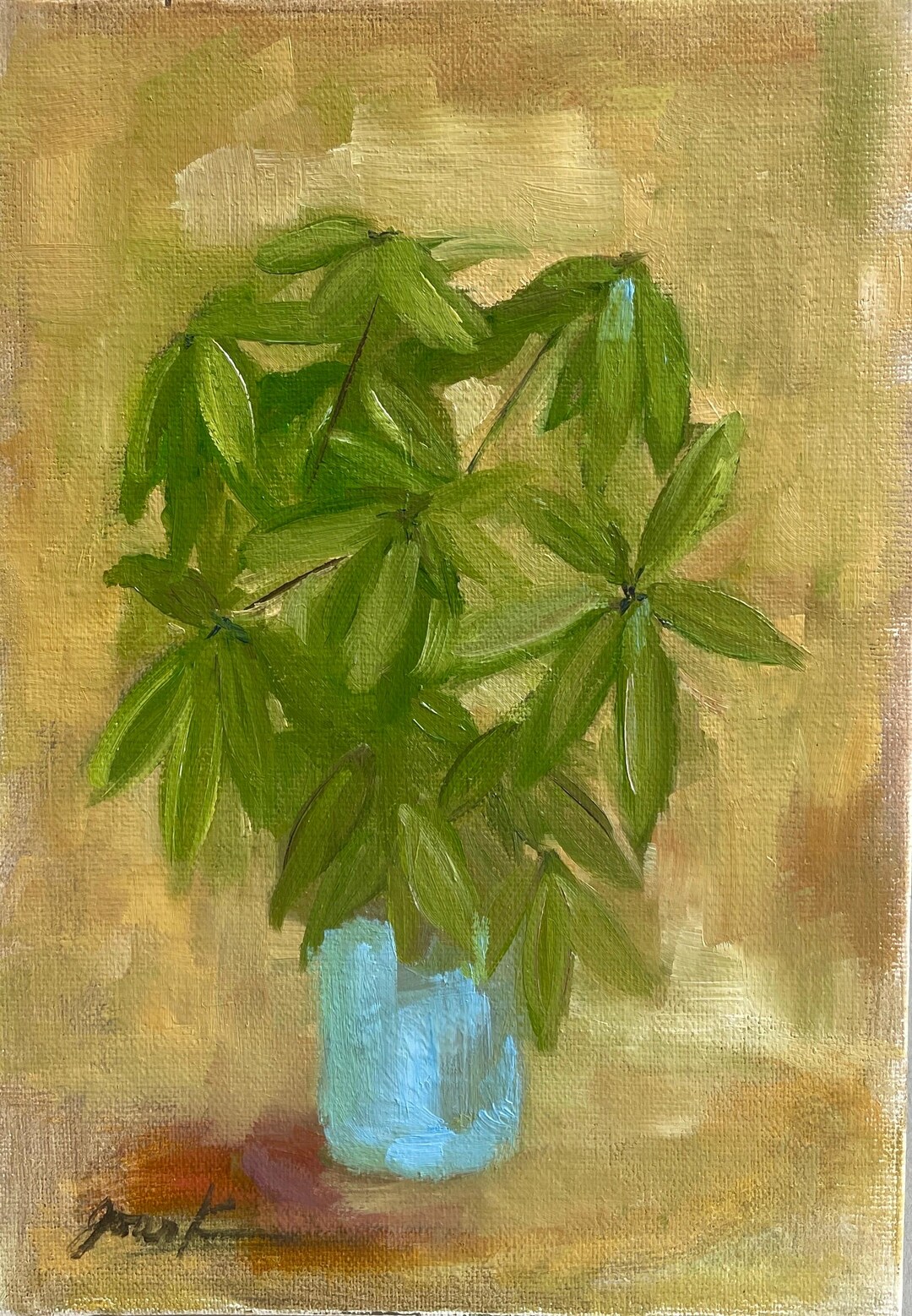 Money Tree, Plant Painting, Original Mini Oil Painting, Original ...