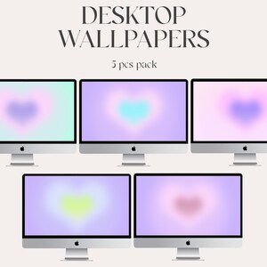 MacBook Aura Wallpapers, Bundle of 5 Hearts Wallpapers, Gradient Cute ...