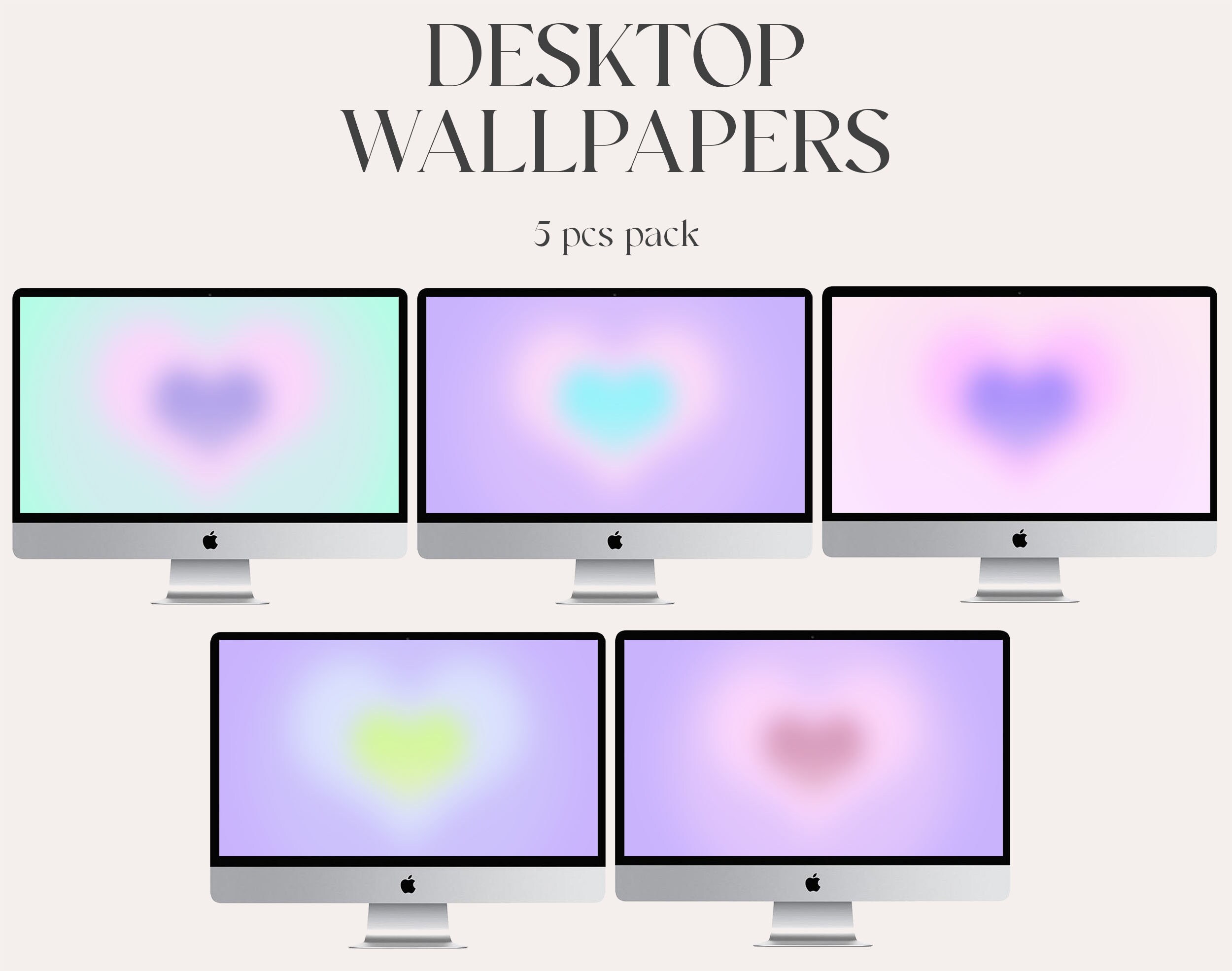 MacBook Aura Wallpapers, Bundle of 5 Hearts Wallpapers, Gradient Cute ...