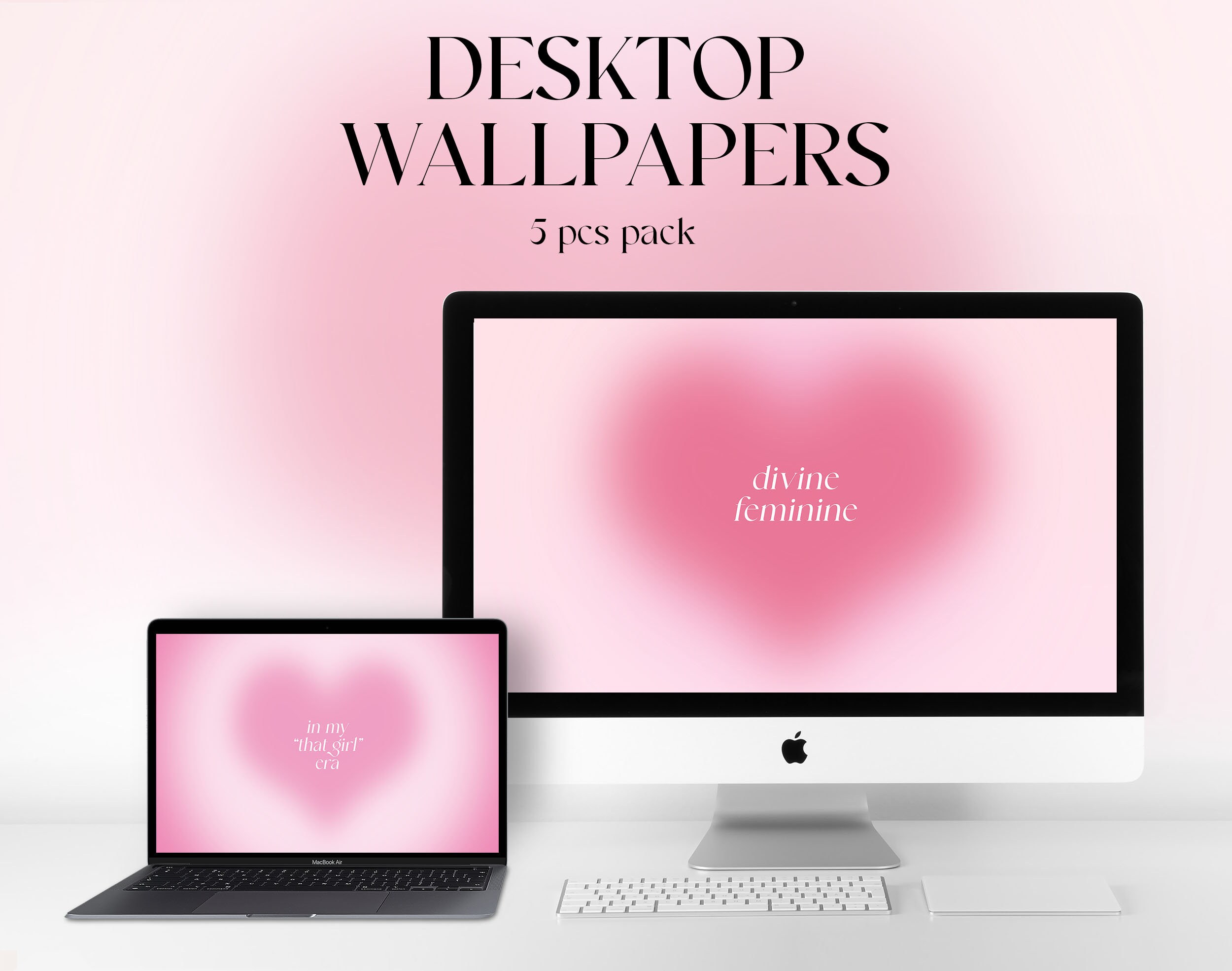 Feminine Wallpapers, Bundle of 5 Gradient Wallpapers, Heart Theme ...