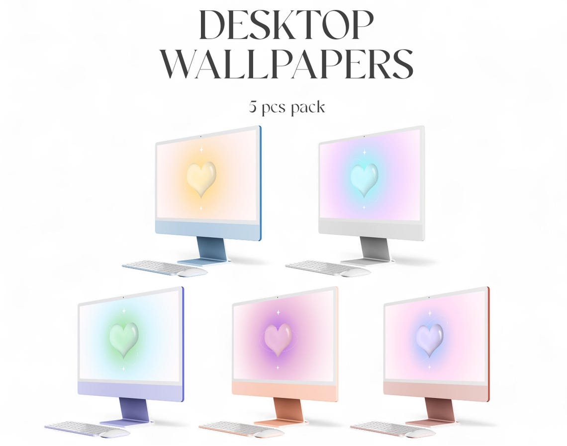 MacBook Crystal Hearts Wallpapers, Bundle of 5 Gradient Wallpapers ...