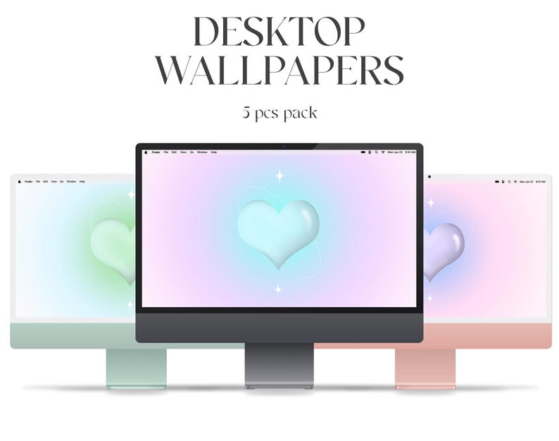 MacBook Crystal Hearts Wallpapers, Bundle of 5 Gradient Wallpapers ...