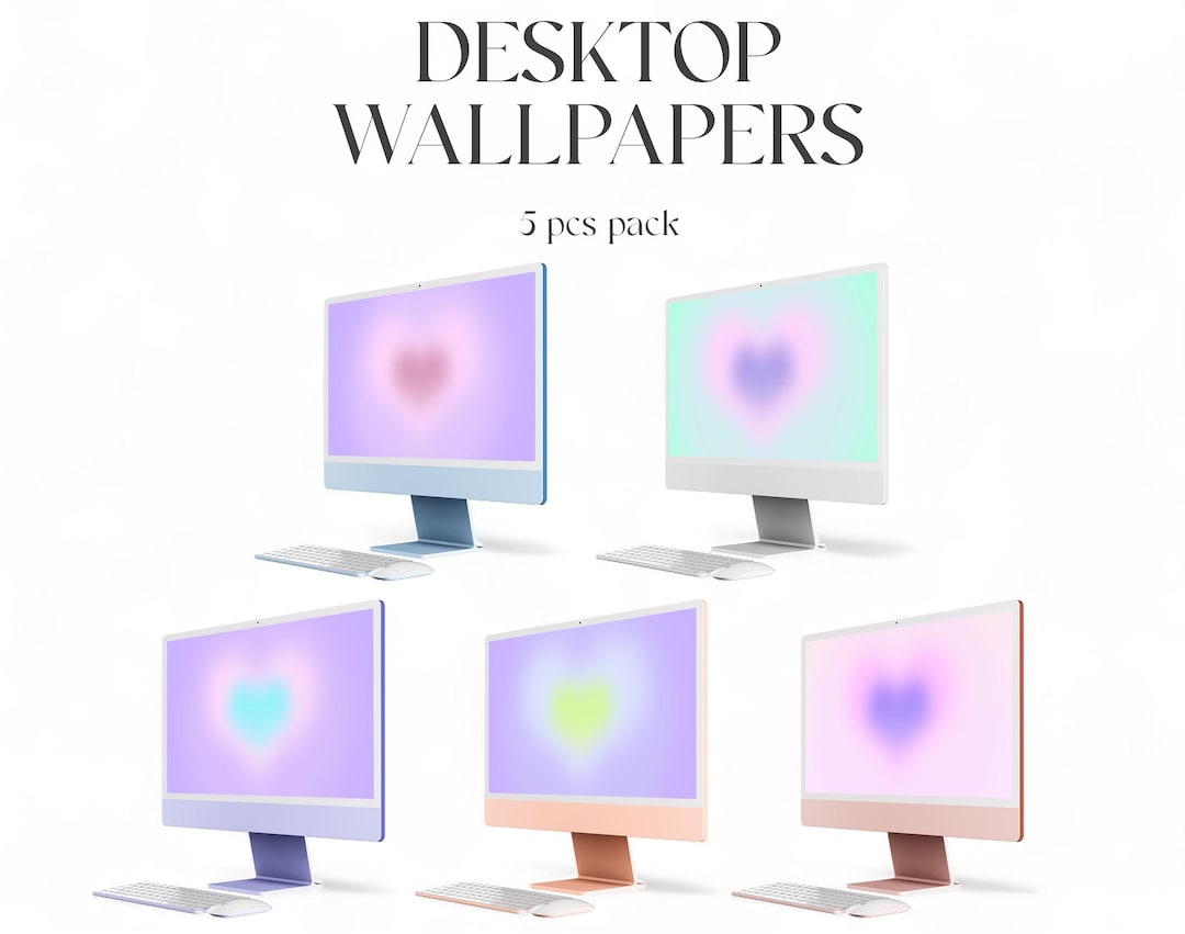 MacBook Aura Wallpapers, Bundle of 5 Hearts Wallpapers, Gradient Cute ...