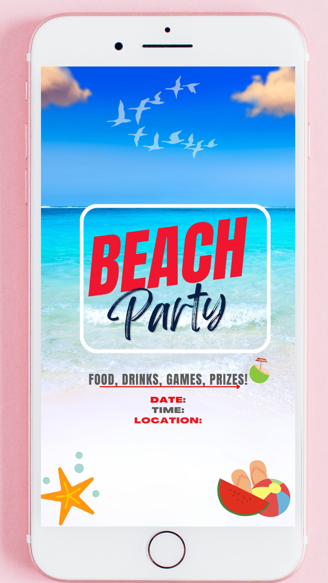 Editable Beach Party Invitation Template, Digital Beach Invitation, to ...