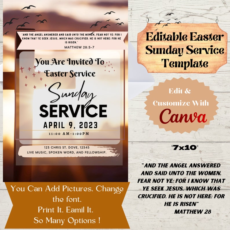 Editable Easter Sunday Service Template, Digital Easter Christian ...