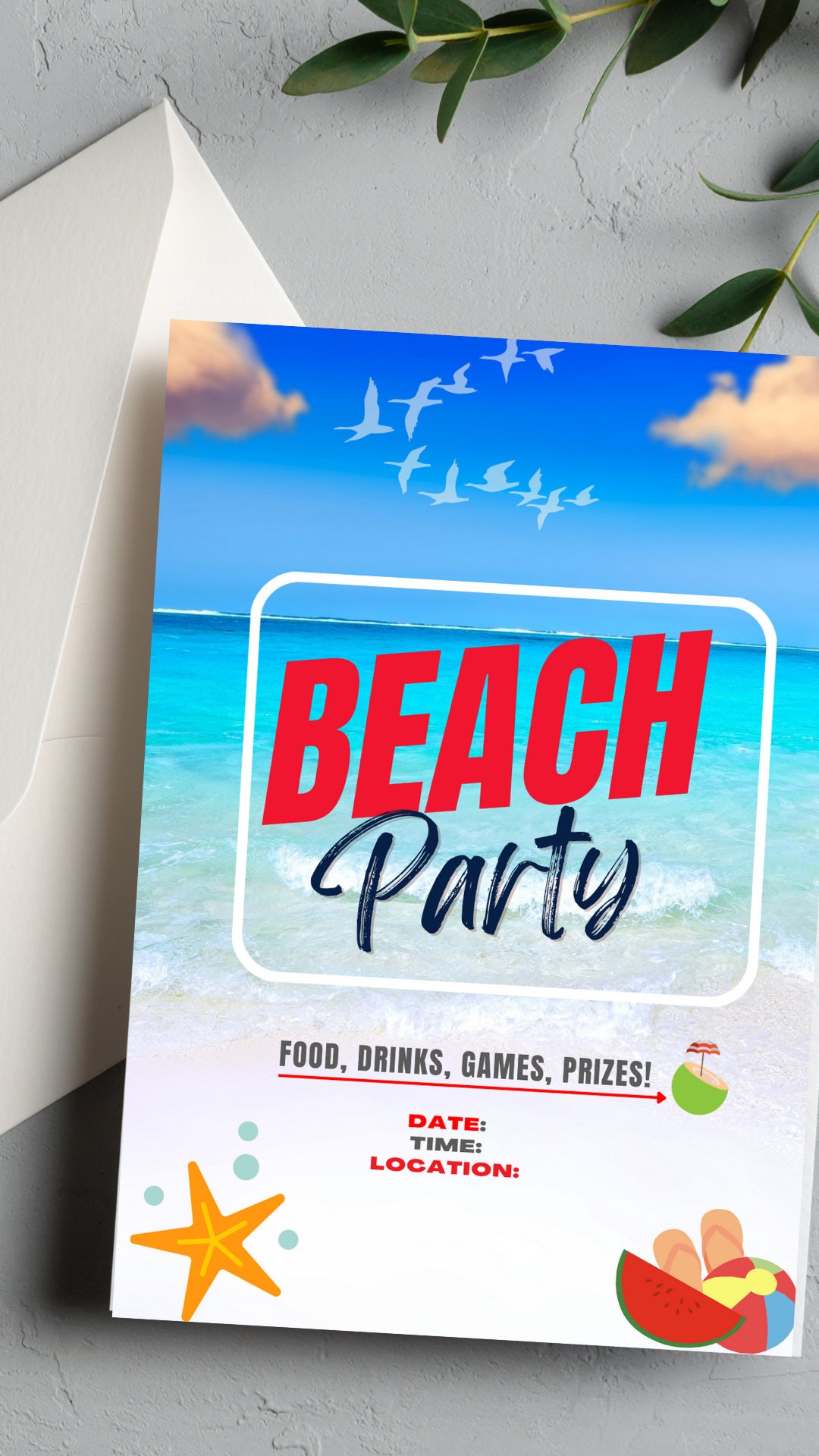 Editable Beach Party Invitation Template, Digital Beach Invitation, to ...