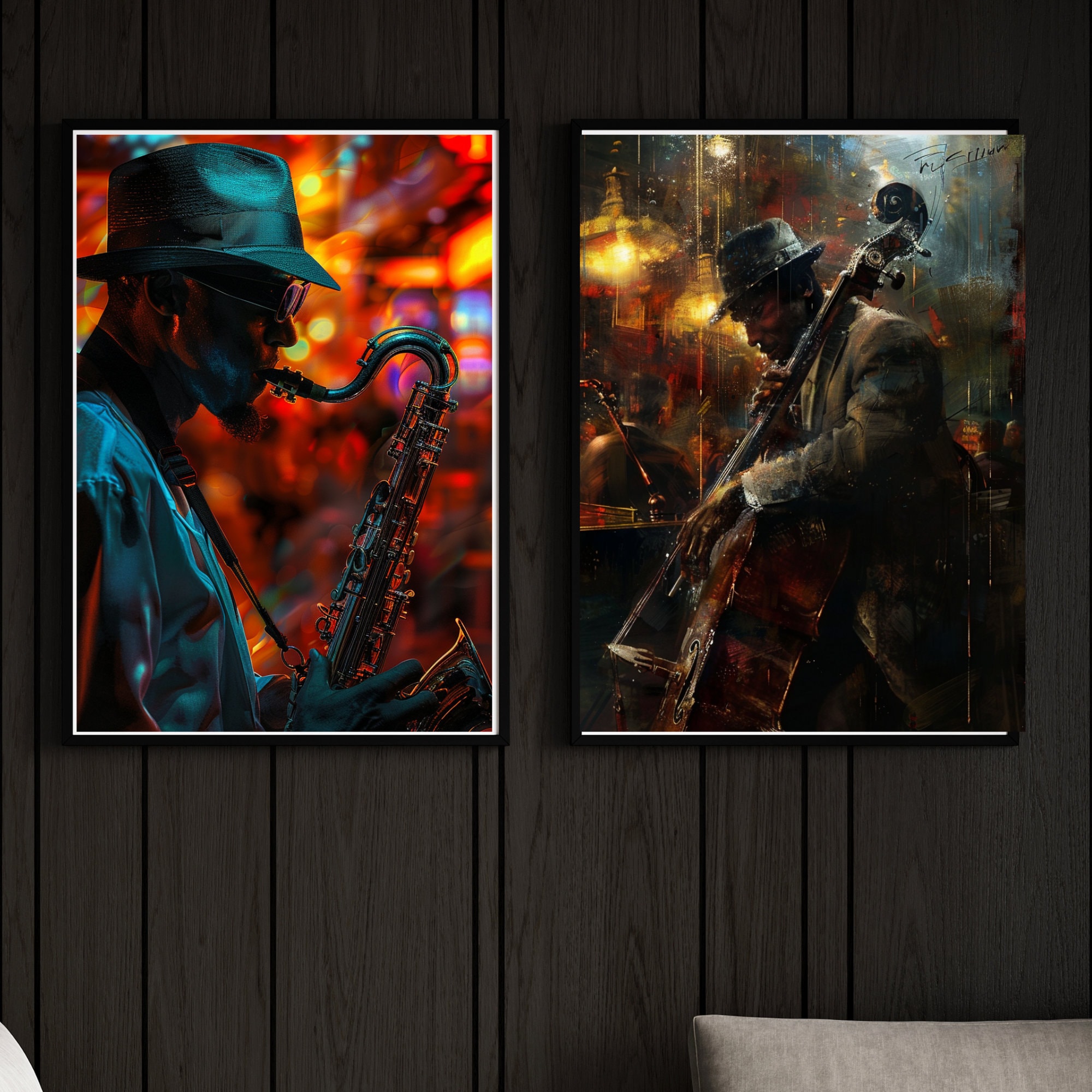Modern Jazz Stylish Musician Trio Wall Art Set. Printable Abstract Jazz ...