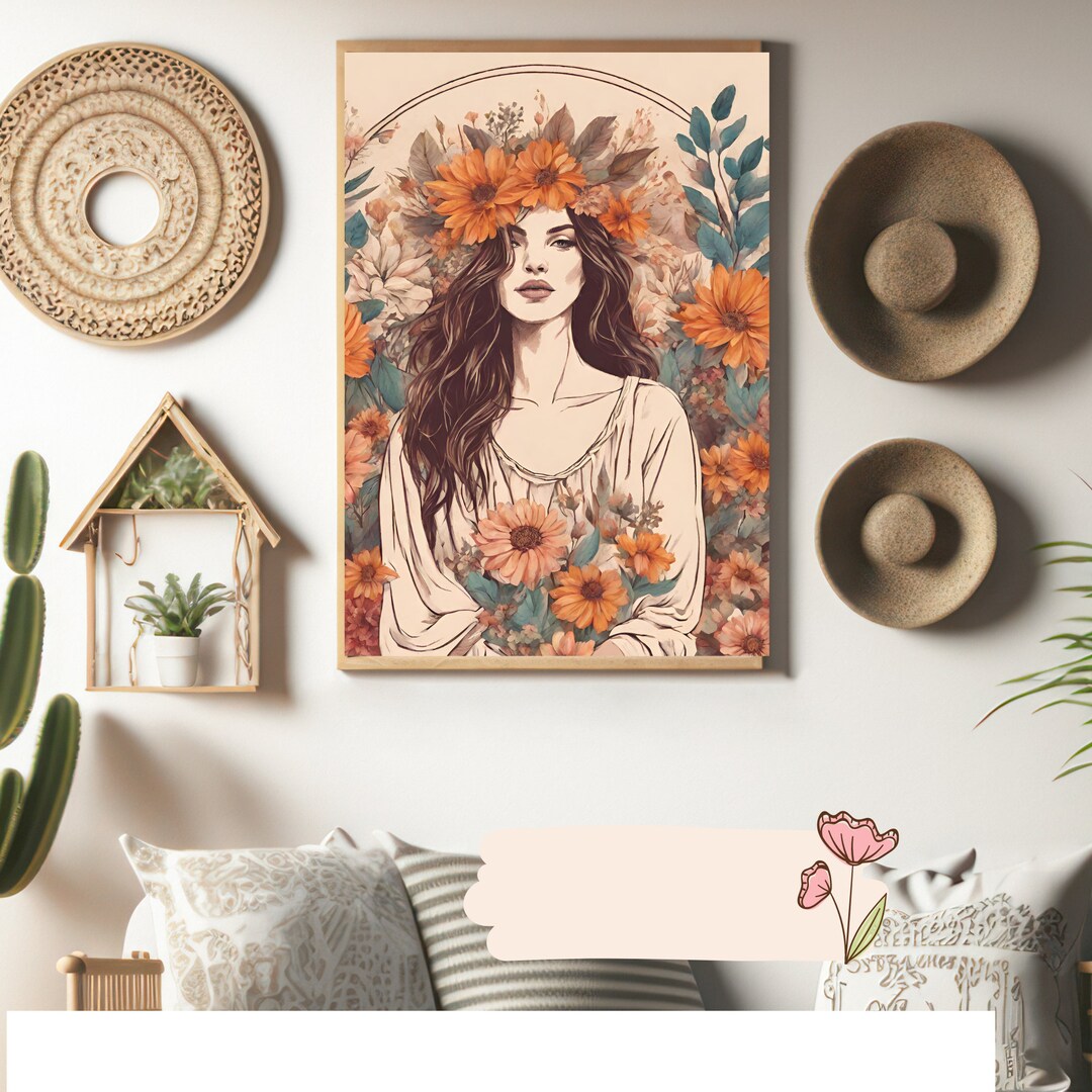 Floral Woman Art Poster: Funky Boho Home Wall Decor - Etsy