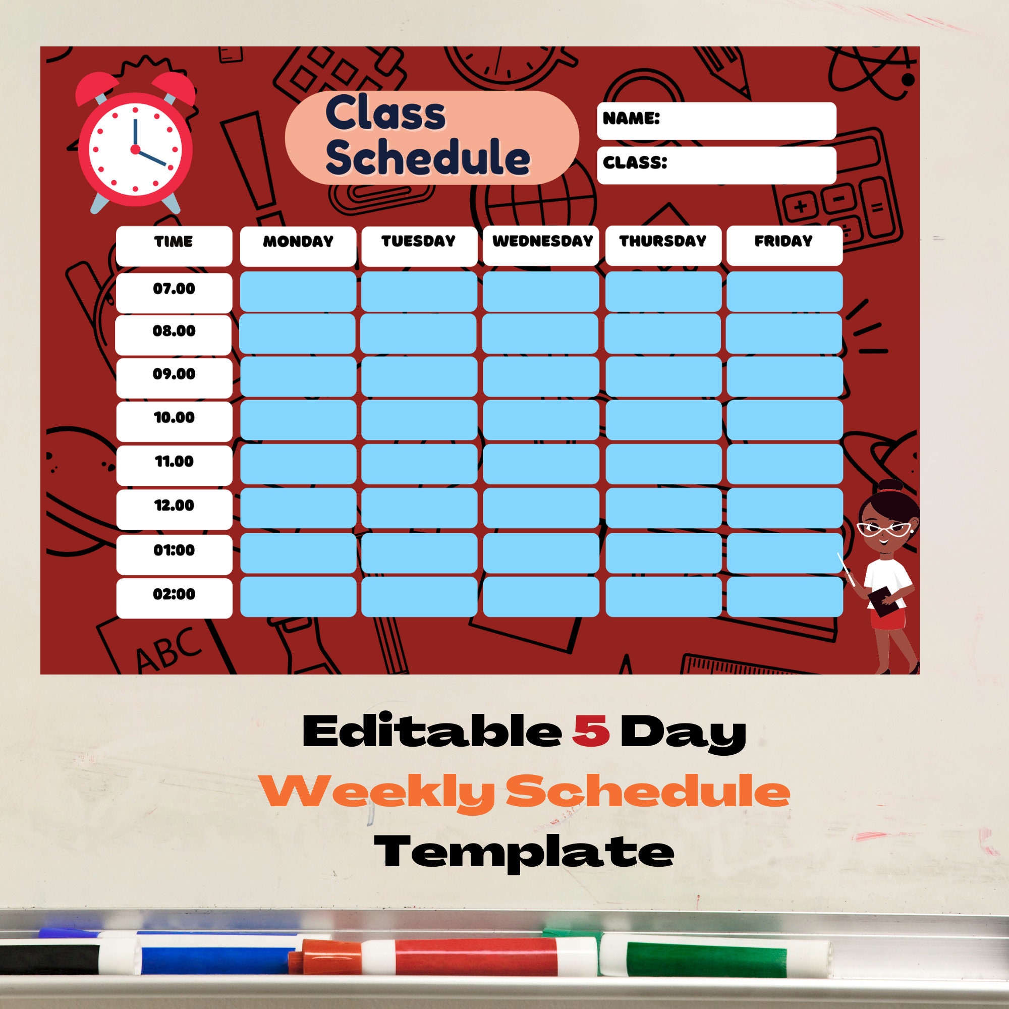 Editable Weekly School Schedule Template For Students Or Etsy Editable Weekly School Schedule Template For Students Or Etsy