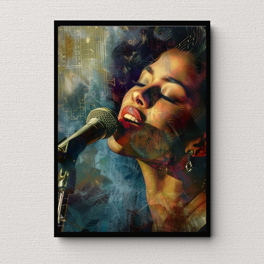 Modern and Dynamic Female Soul Singer Wall Art, Abstract Unframed ...