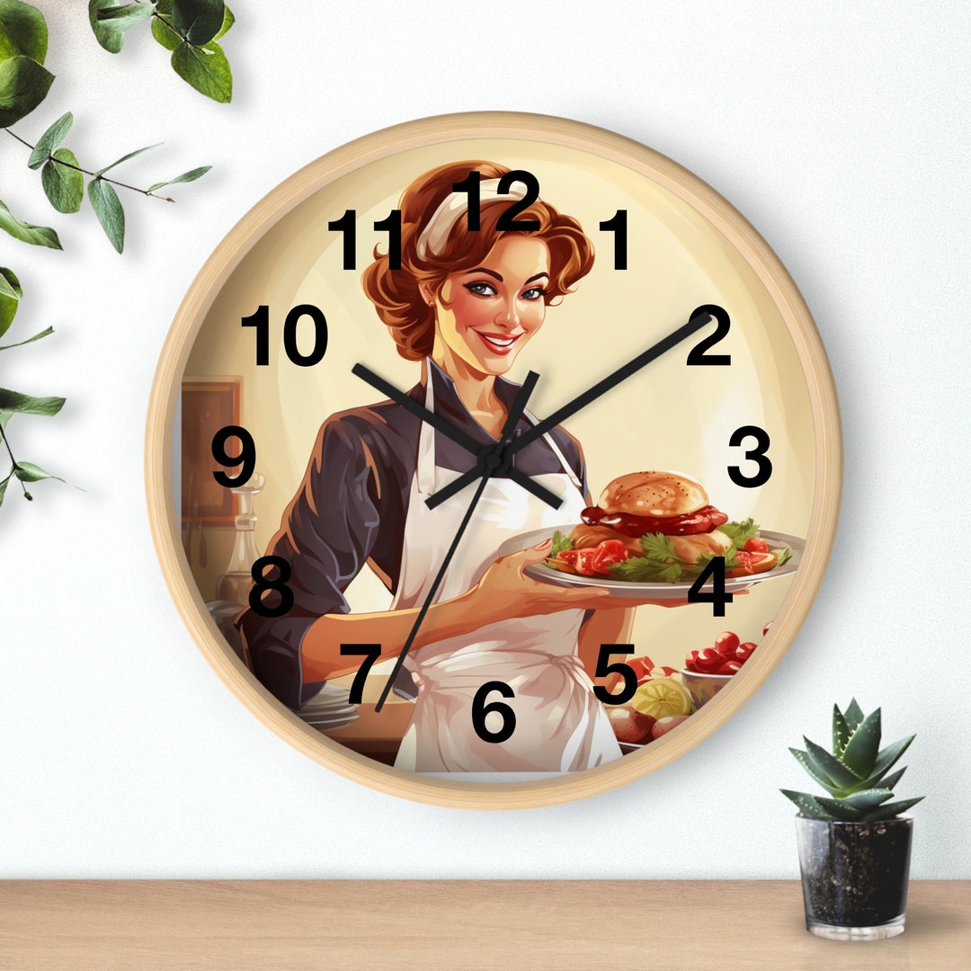 Retro Chef Wall Clock, Gorgeous Vintage Women Chef Clock, Vintage Home ...