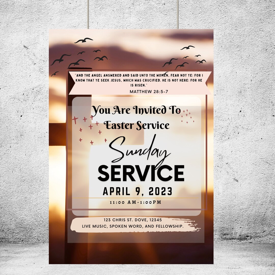 Editable Easter Sunday Service Template, Digital Easter Christian ...