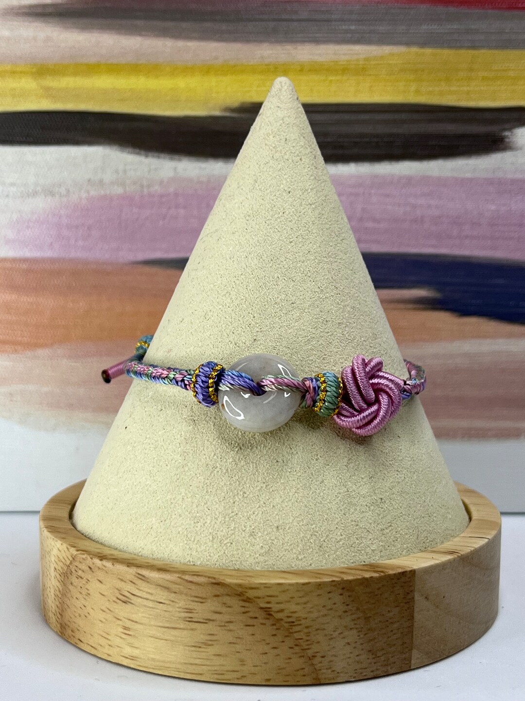 Mandala Knot With Myanmar Jade Engraved Ring Handwoven Bracelet/natural ...