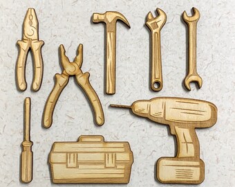 Dollhouse Wooden Tool Kit, Miniature Metal Tools in Wood Tote ...