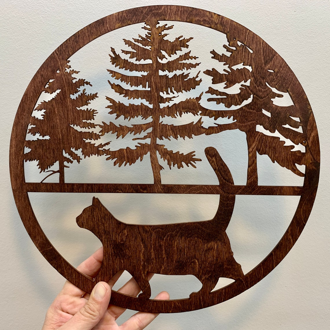 Cat and Trees - Wall or Window Piece - Wooden Cutout - Etsy