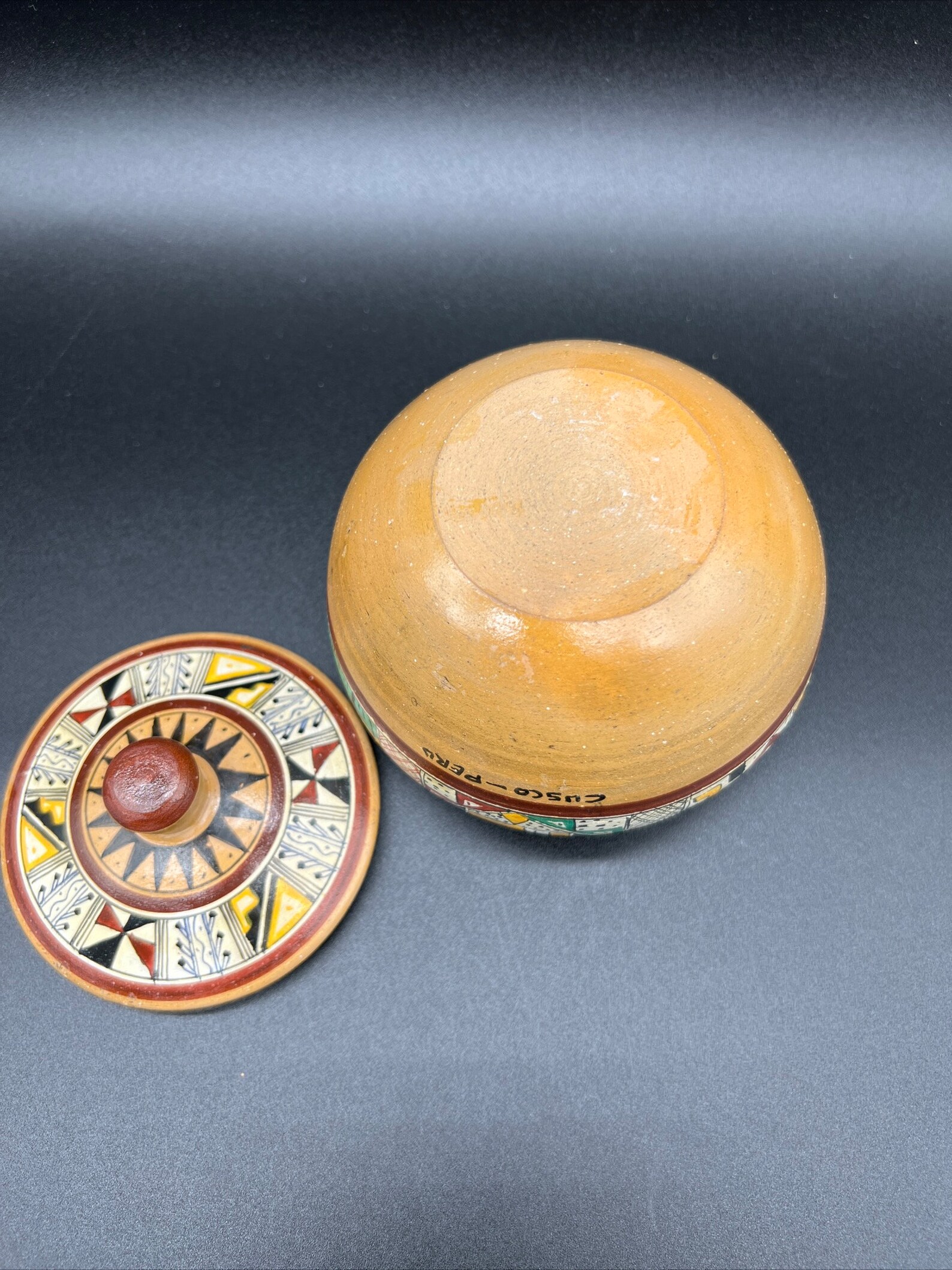 Peruvian Folk Art Red Clay Hand Paint Trinket Box Pot Farmer Plays ...