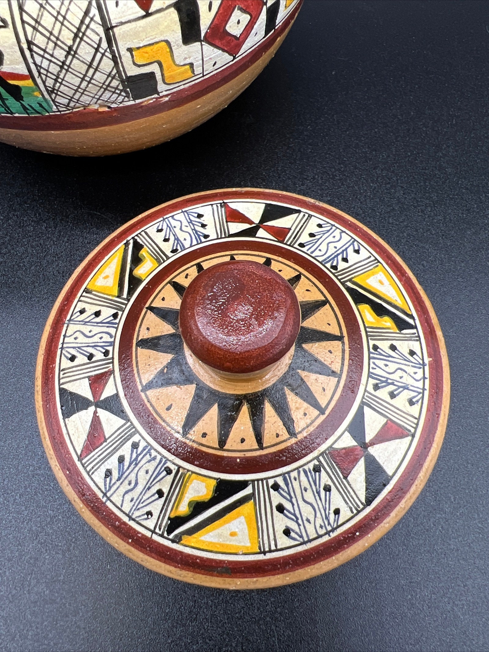 Peruvian Folk Art Red Clay Hand Paint Trinket Box Pot Farmer Plays ...