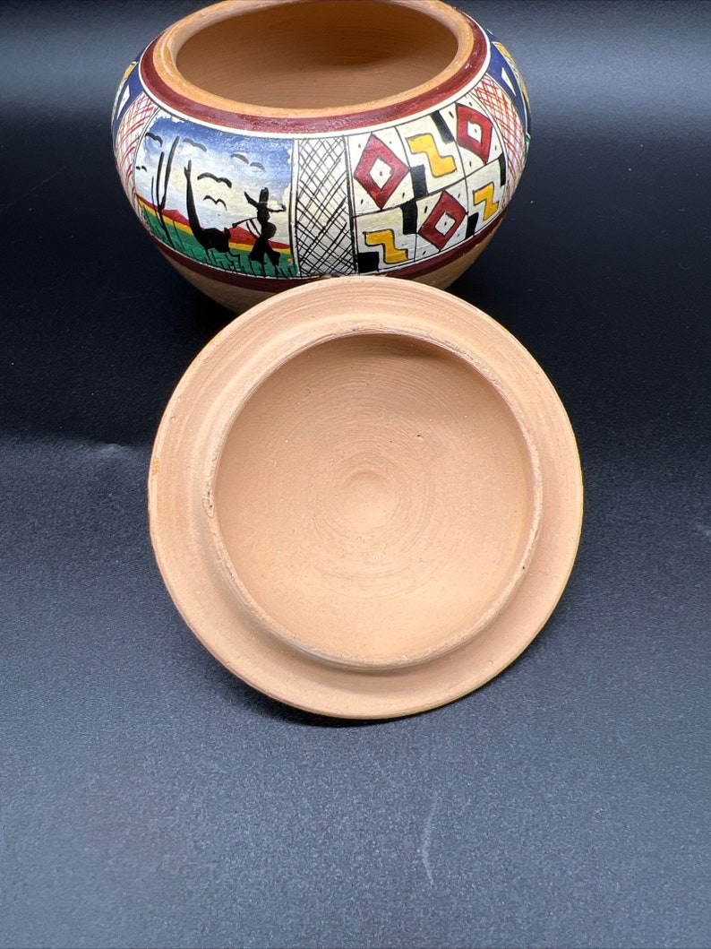 Peruvian Folk Art Red Clay Hand Paint Trinket Box Pot Farmer Plays ...