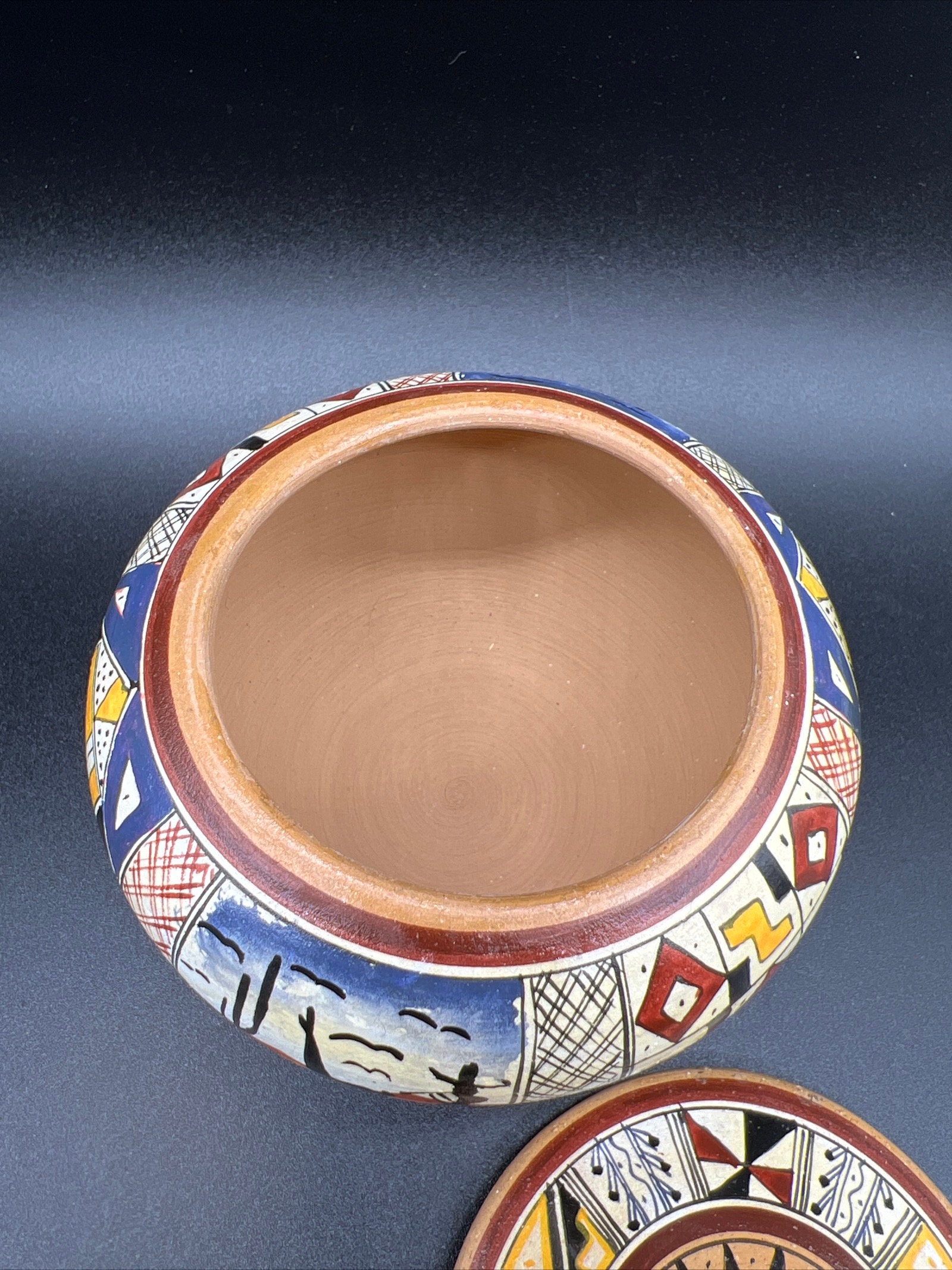 Peruvian Folk Art Red Clay Hand Paint Trinket Box Pot Farmer Plays ...