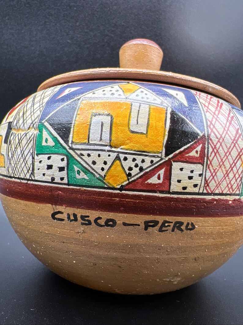 Peruvian Folk Art Red Clay Hand Paint Trinket Box Pot Farmer Plays ...