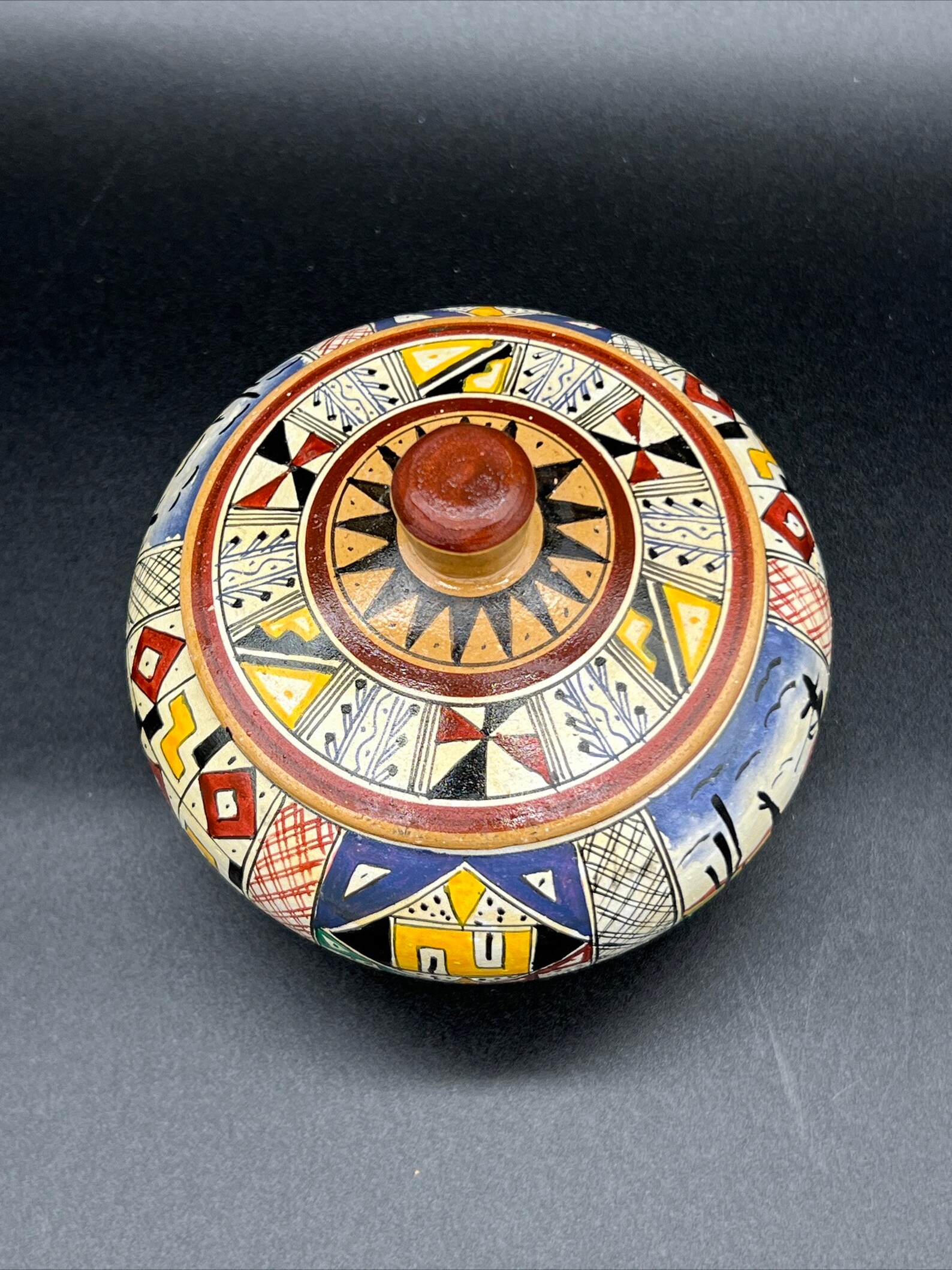 Peruvian Folk Art Red Clay Hand Paint Trinket Box Pot Farmer Plays ...