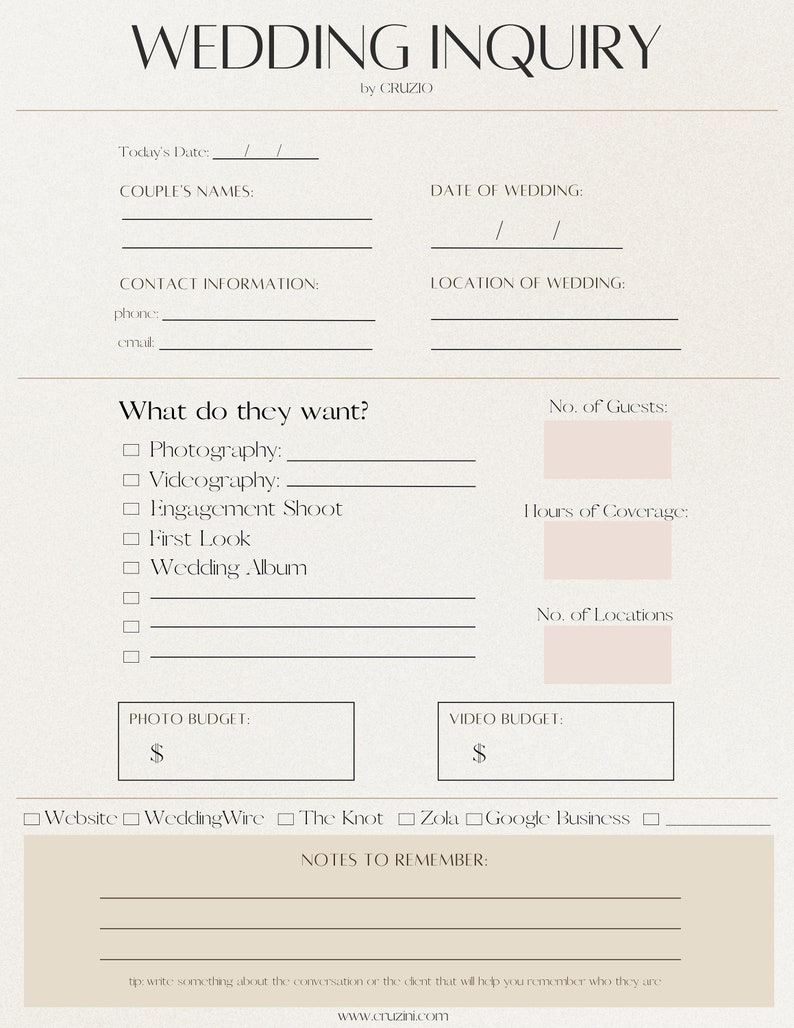 Wedding Inquiry Form - Etsy