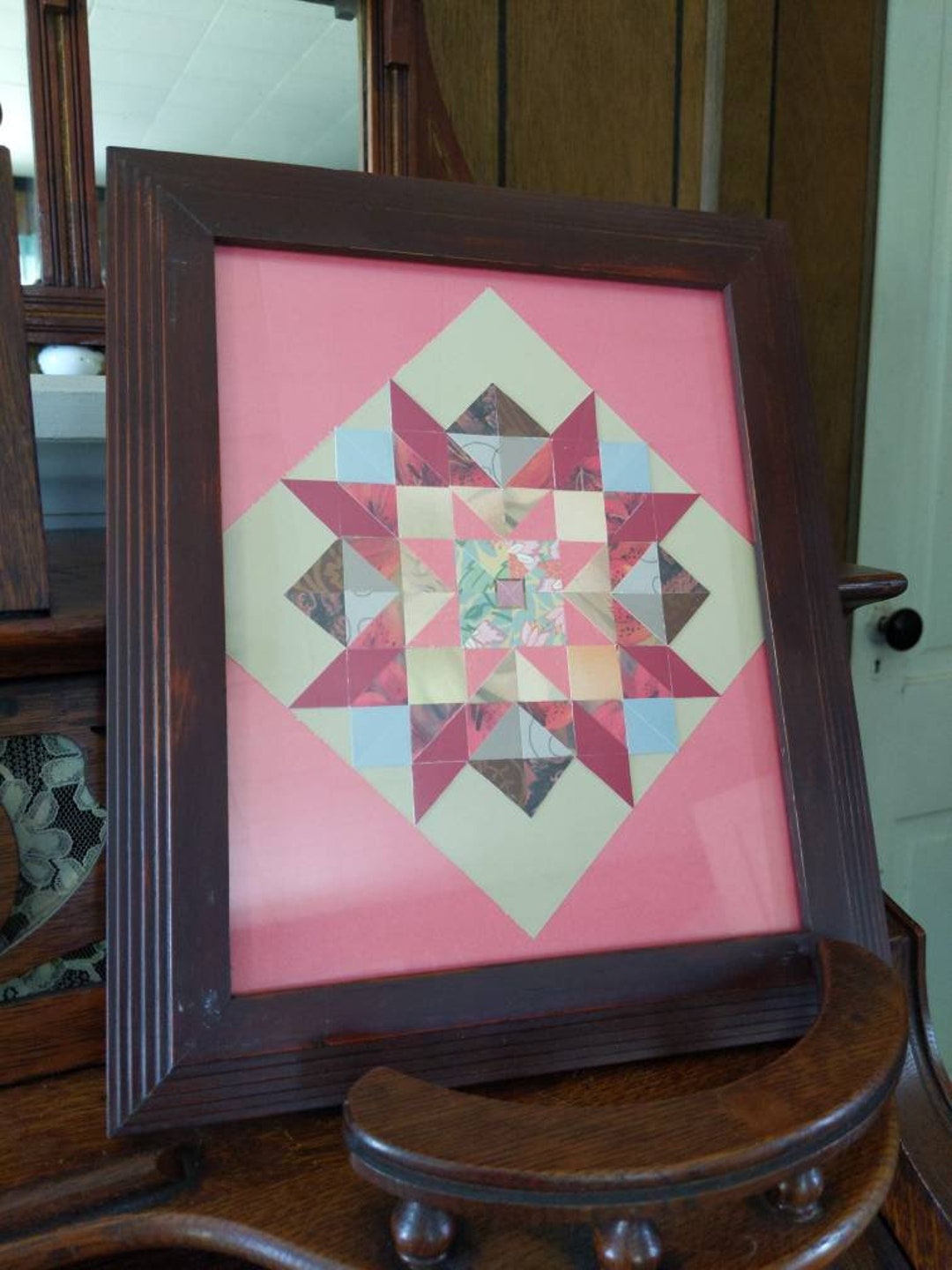 Elements Double Sawtooth Quilt Pattern Framed Art Upcycled - Etsy