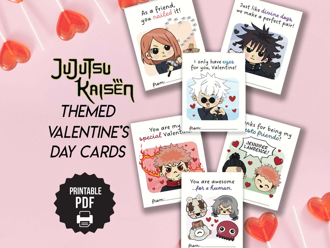 JJK Valentines Cards, Printable Anime Valentine Cards, Jujutsu Kaisen ...