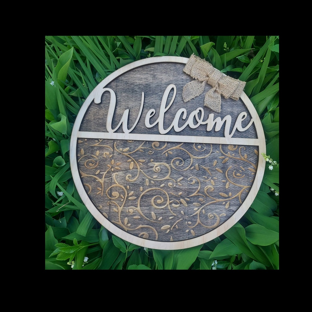 Round Wood Welcome Sign, 3D Lettering, Laser Wood Sign, Laser Engraved ...