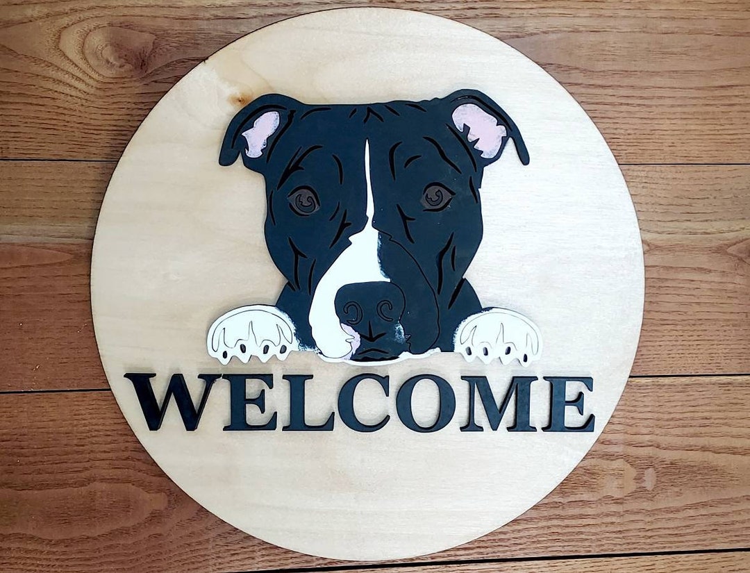 American Bulldog Welcome Sign, Dog Welcome Sign, Pet Decor, Bully Breed ...