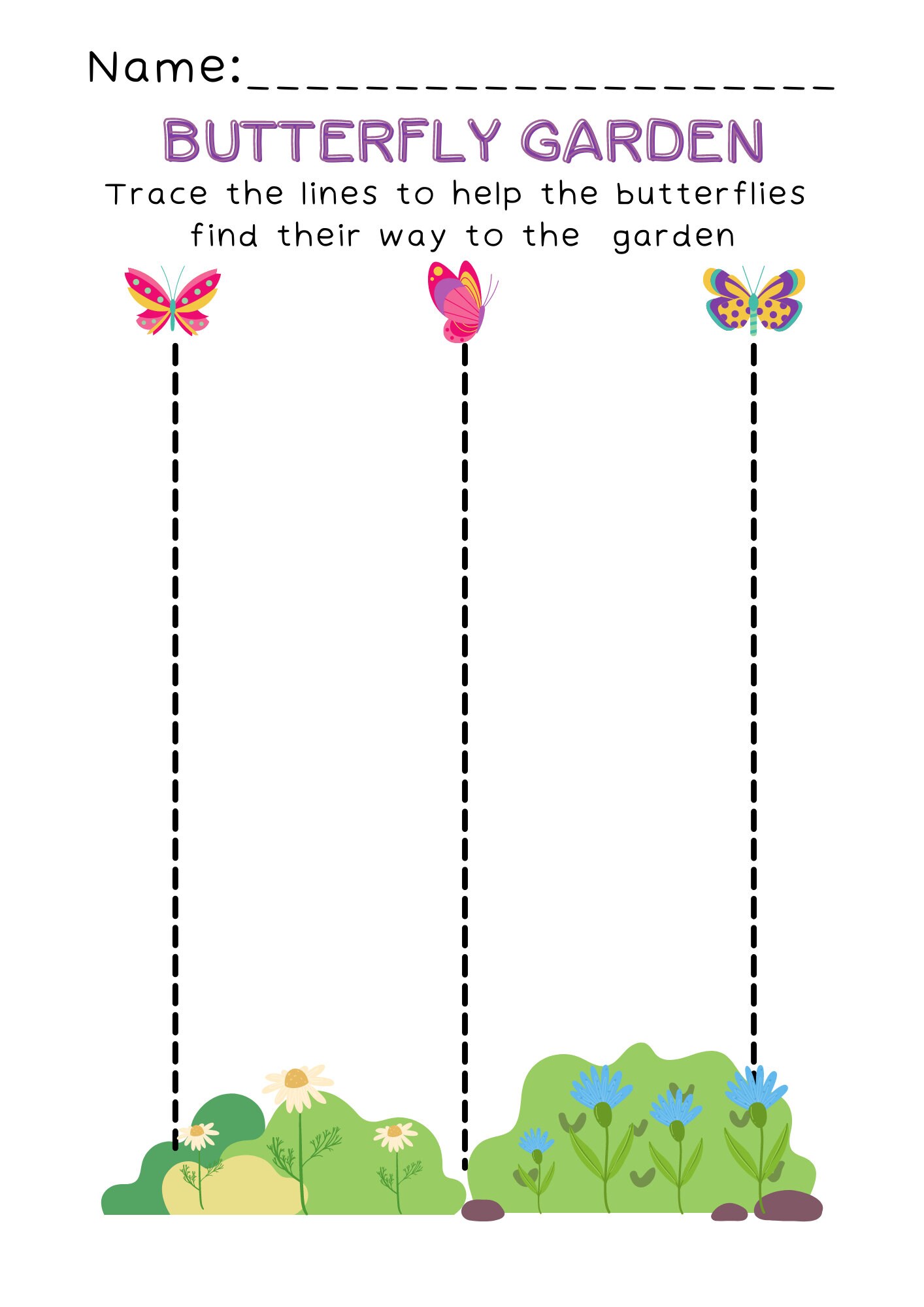 Prewriting Garden Line Tracing Worksheets for Preschool, Fine Motor ...