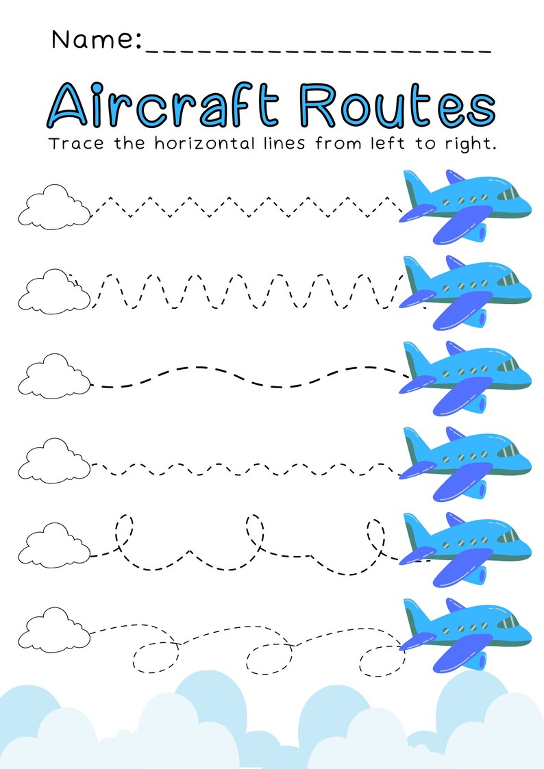 Prewriting Transportation Line Tracing Worksheets for Preschool, Fine ...