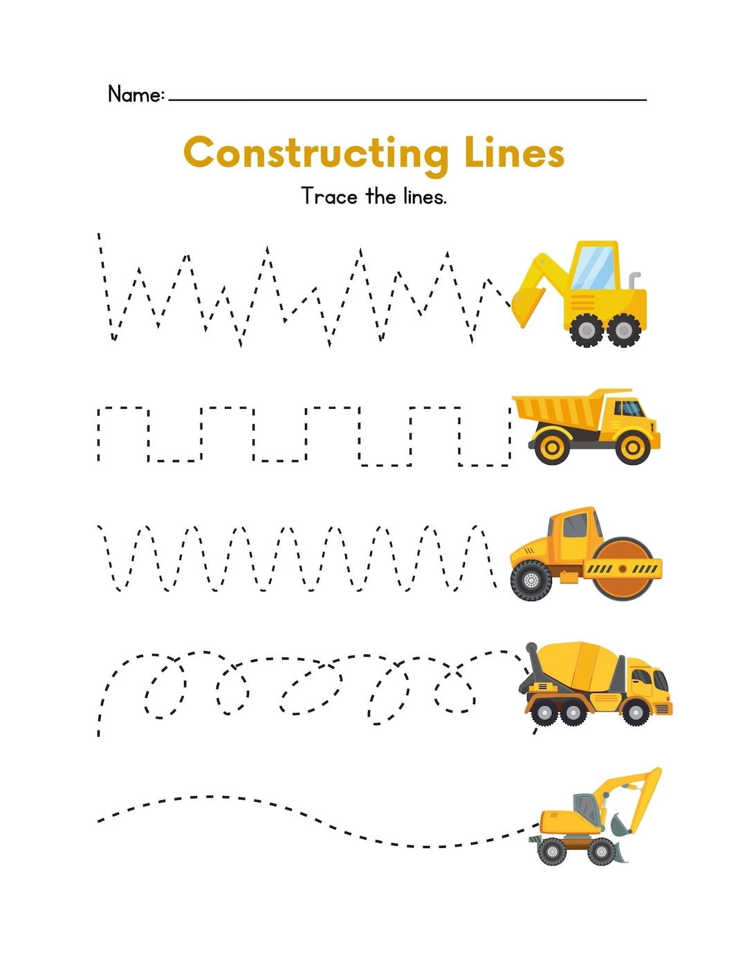 Prewriting Construction Line Tracing Worksheets for Preschool, Fine ...
