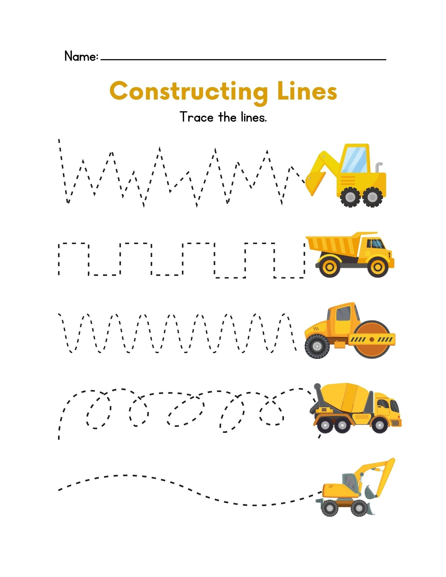 Prewriting Construction Line Tracing Worksheets for Preschool, Fine ...