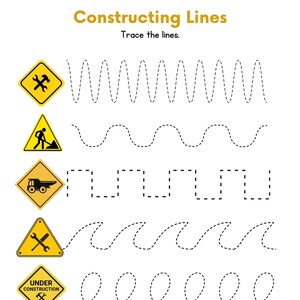 Prewriting Construction Line Tracing Worksheets for Preschool, Fine ...